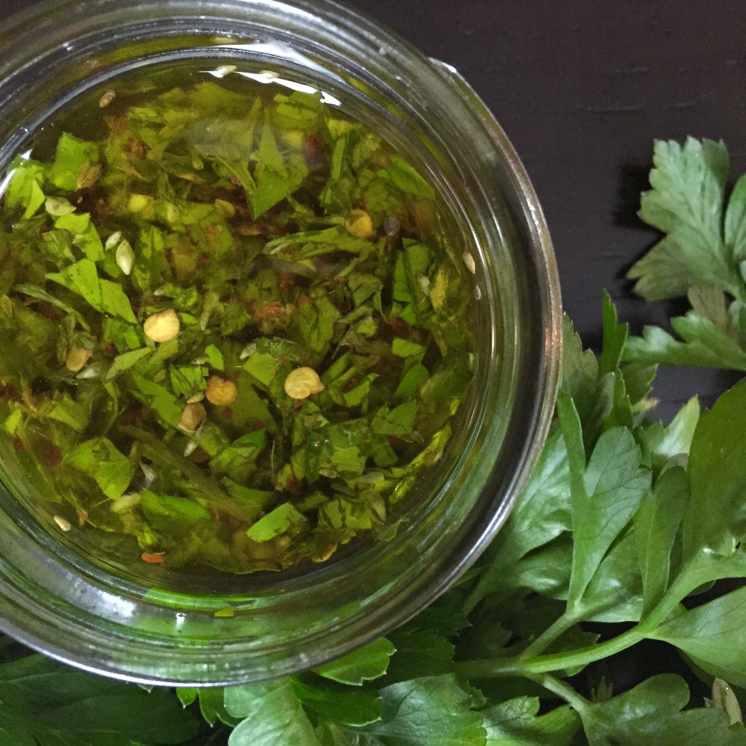 Chimichurri jar closeup - My Longevity Kitchen